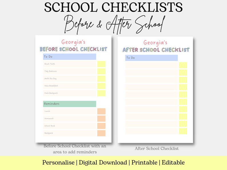 Printable School Checklist, Daily Routine Organizer, To-do Printable ...