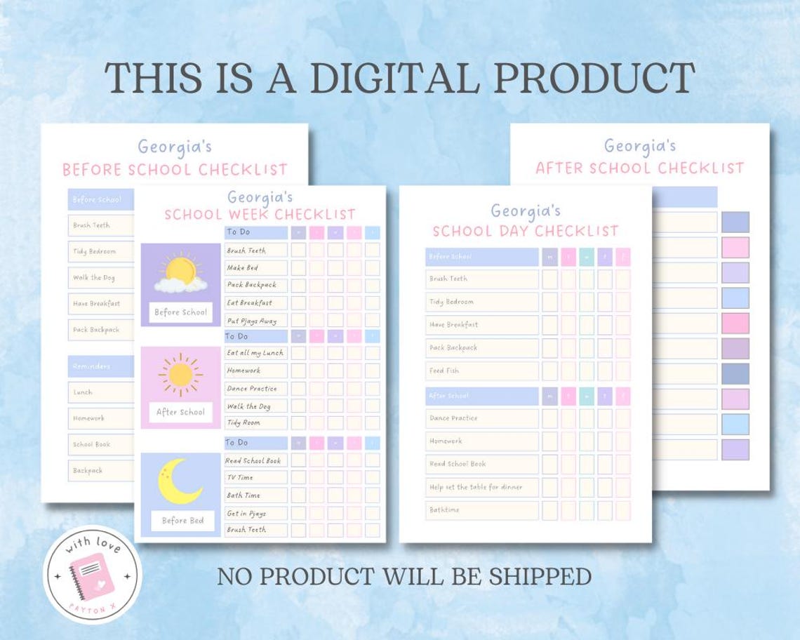 Printable School Checklist, Daily Routine Organizer, To-do List ...