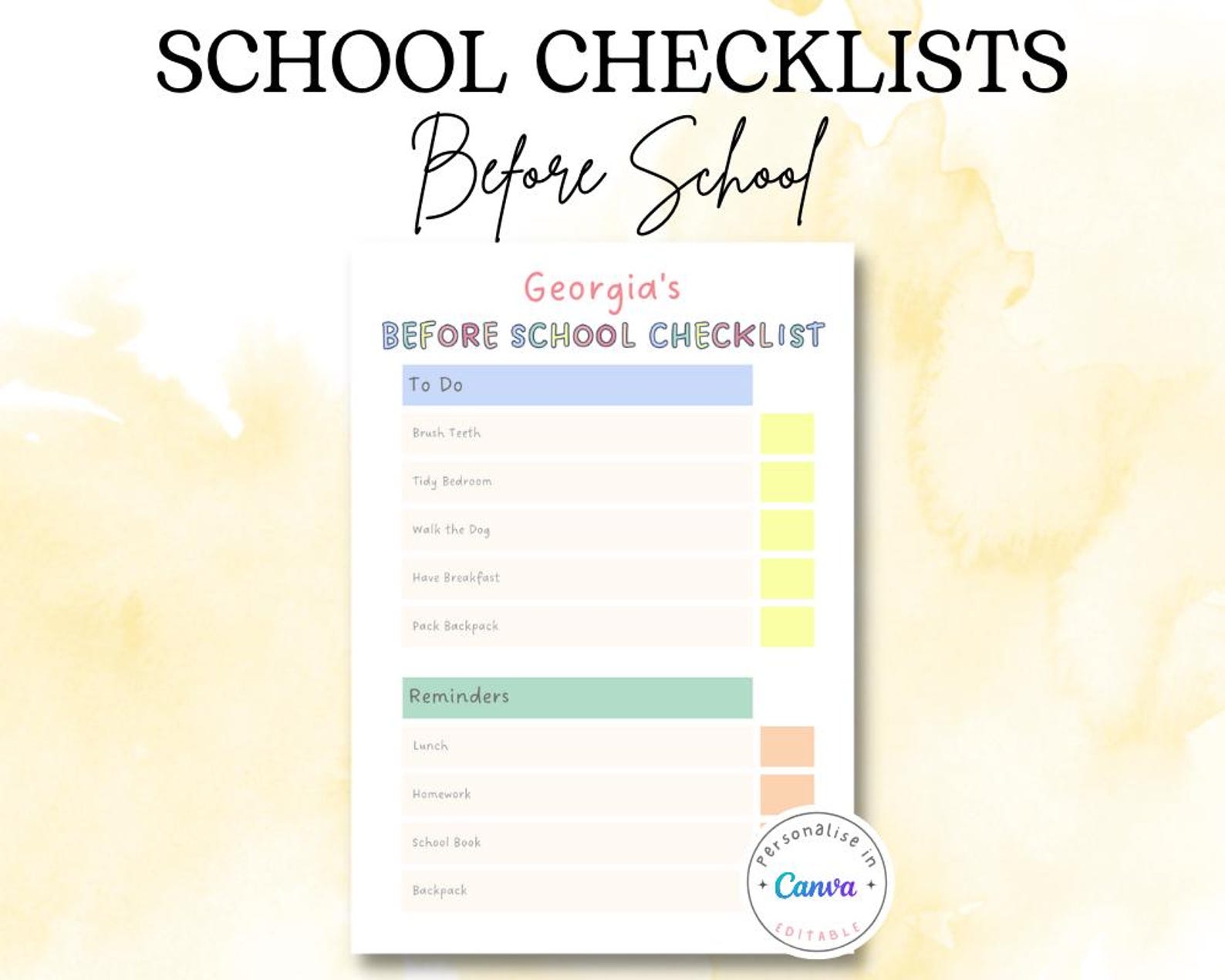 Printable School Checklist, Daily Routine Organizer, To-do Printable ...