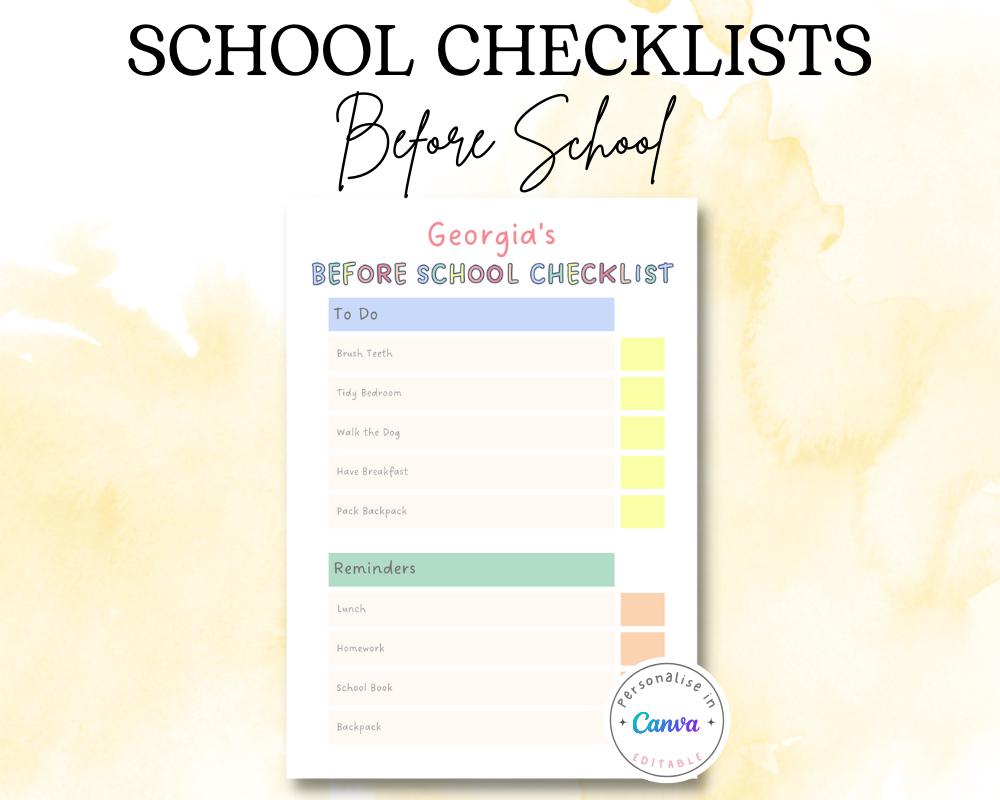 Printable School Checklist, Daily Routine Organizer, To-do Printable ...