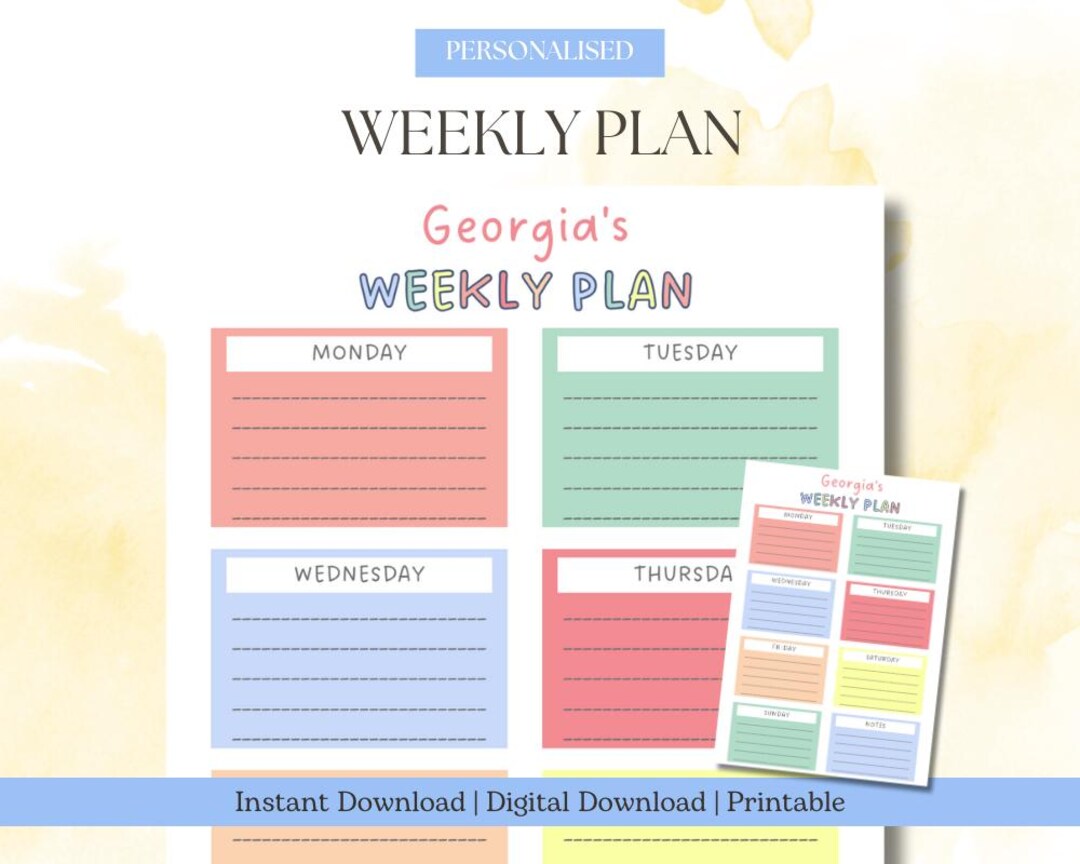 Printable Colourful Weekly Planner Chart for Kids & Parents Fun Family ...