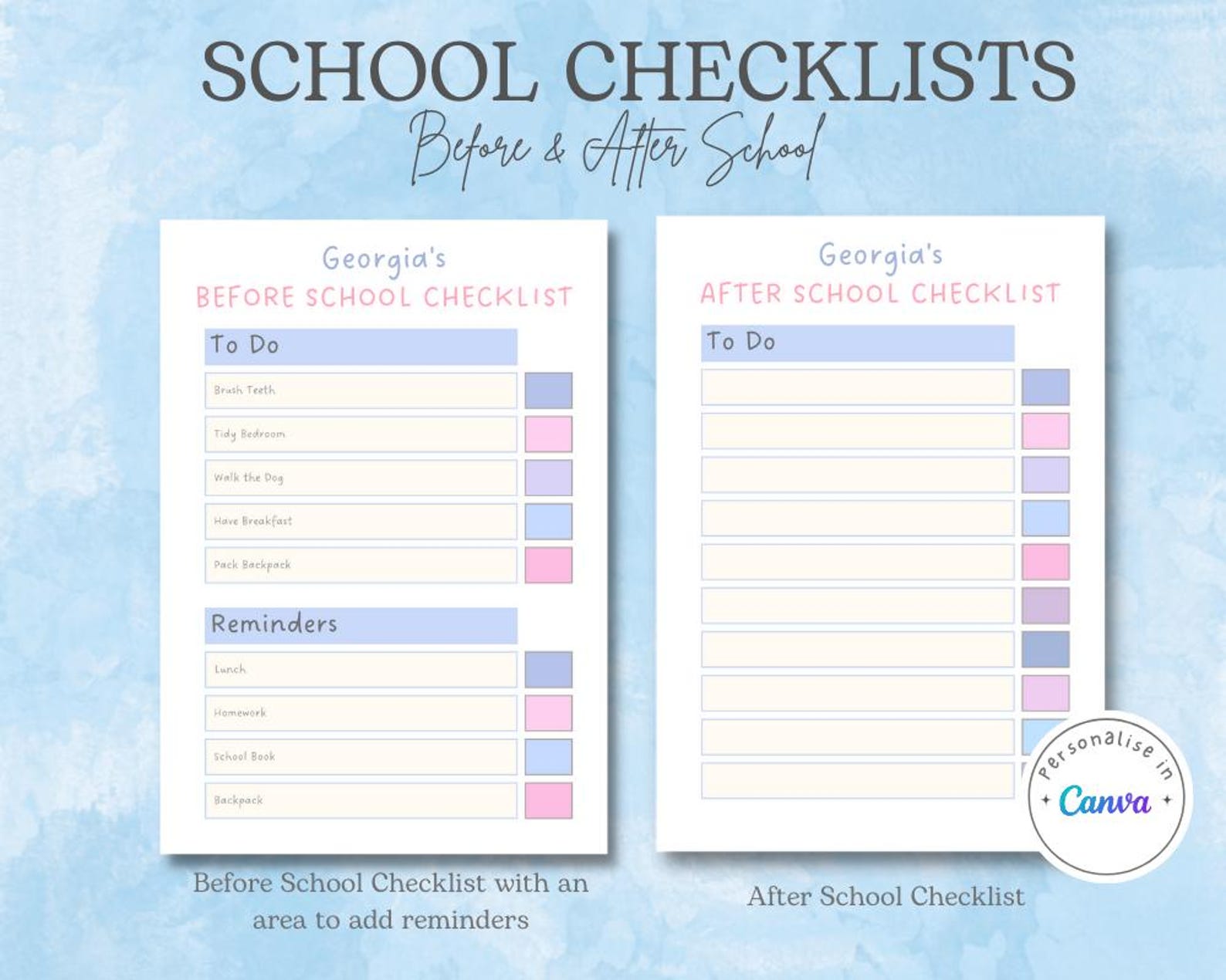 Printable School Checklist, Daily Routine Organizer, To-do List ...