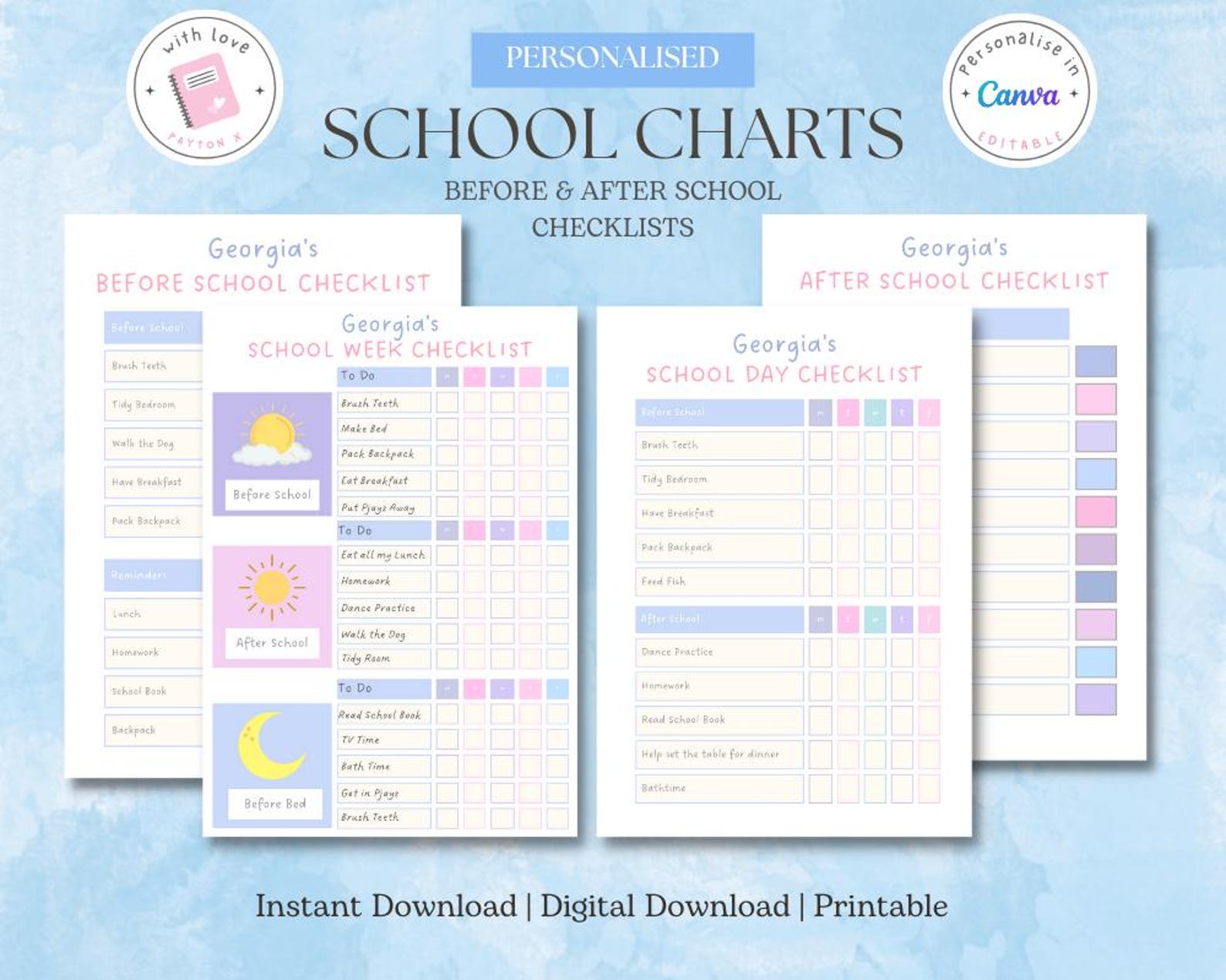 Printable School Checklist, Daily Routine Organizer, To-do List ...