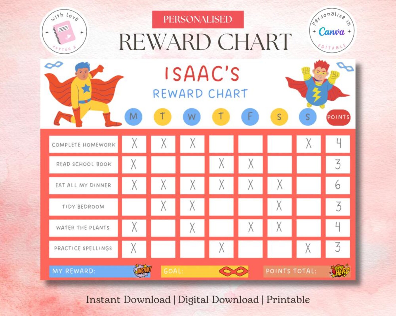 Editable Chore Chart, Printable Chore Chart, Kids Rewards Chart ...