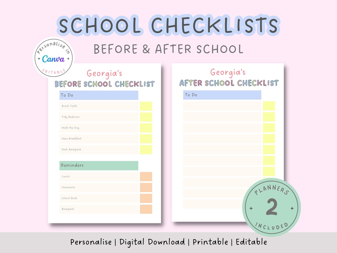 Printable School Checklist Daily Routine Organizer To-do - Etsy