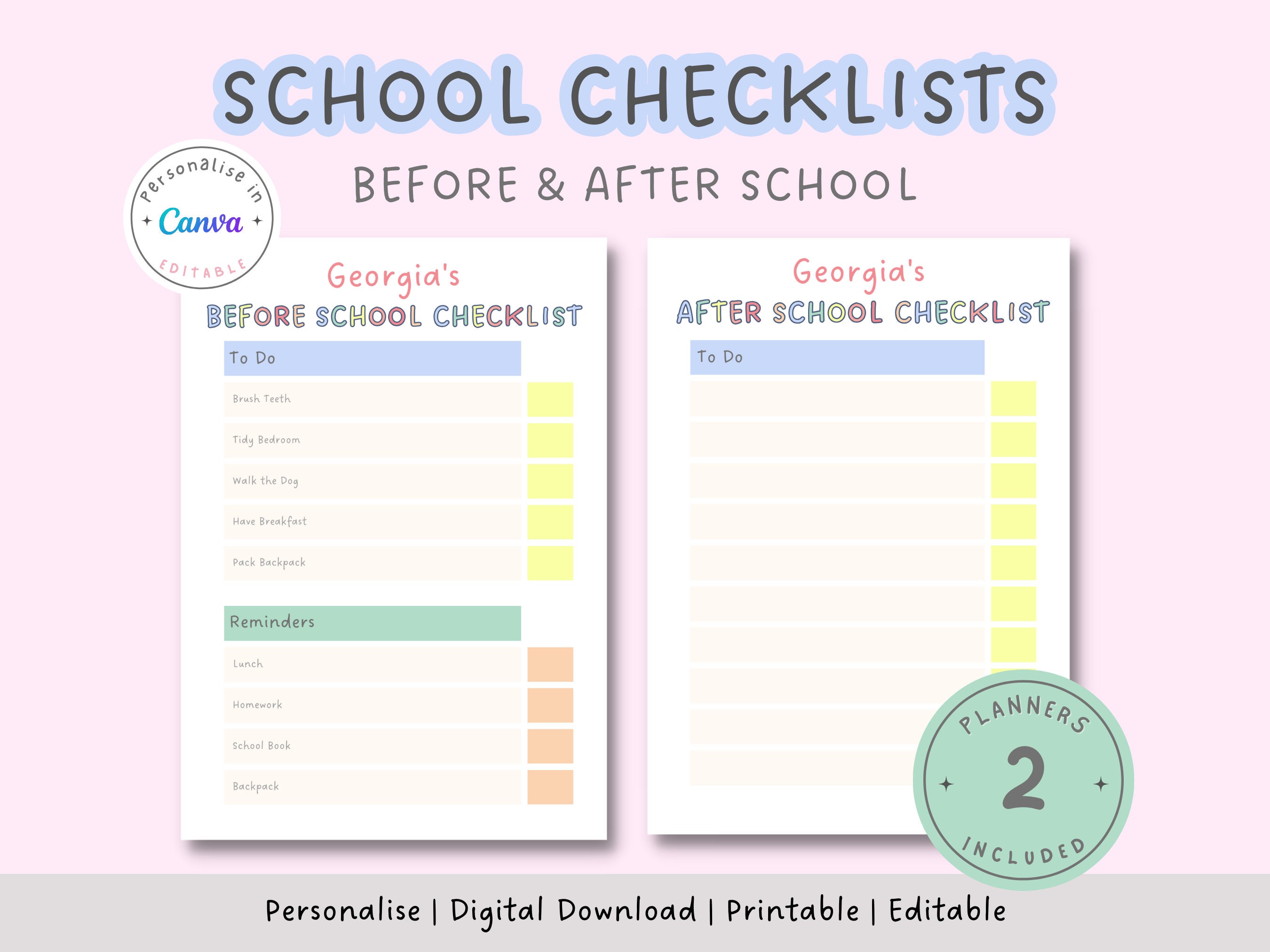 Printable School Checklist Daily Routine Organizer To-do - Etsy