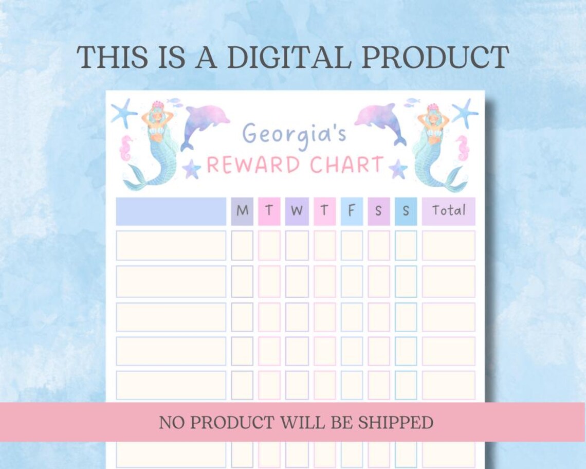 Editable Mermaid Reward Chart, Printable Chore Chart, Kids Rewards ...