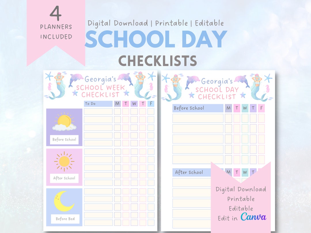 Printable School Checklist Daily Routine Organizer To-do - Etsy