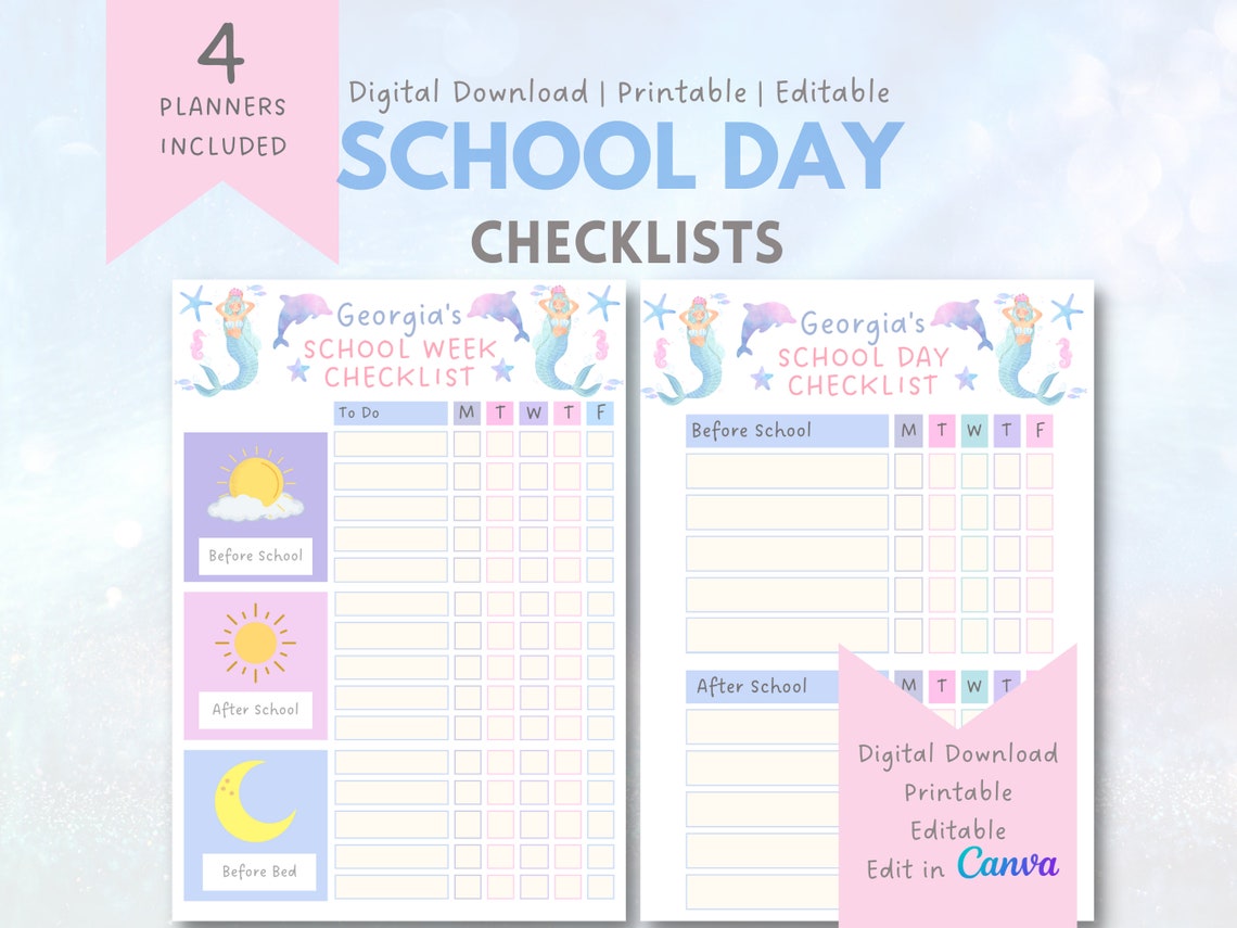 Printable School Checklist Daily Routine Organizer To-do - Etsy