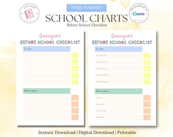 Printable School Checklist, Daily Routine Organizer, To-do List ...