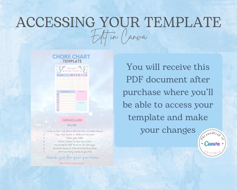 Printable Editable Mermaid-themed Daily Chore Chart Fun & Organized ...