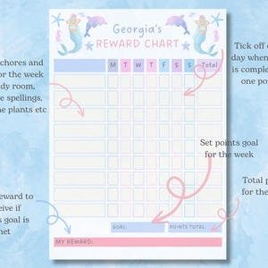 Editable Mermaid Reward Chart, Printable Chore Chart, Kids Rewards ...