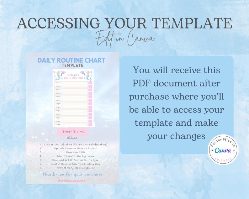 Editable Printable Personalised Mermaid Daily Routine Chart Custom ...