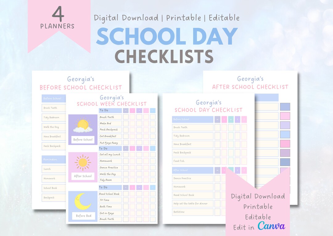 Printable School Checklist Daily Routine Organizer To-do - Etsy