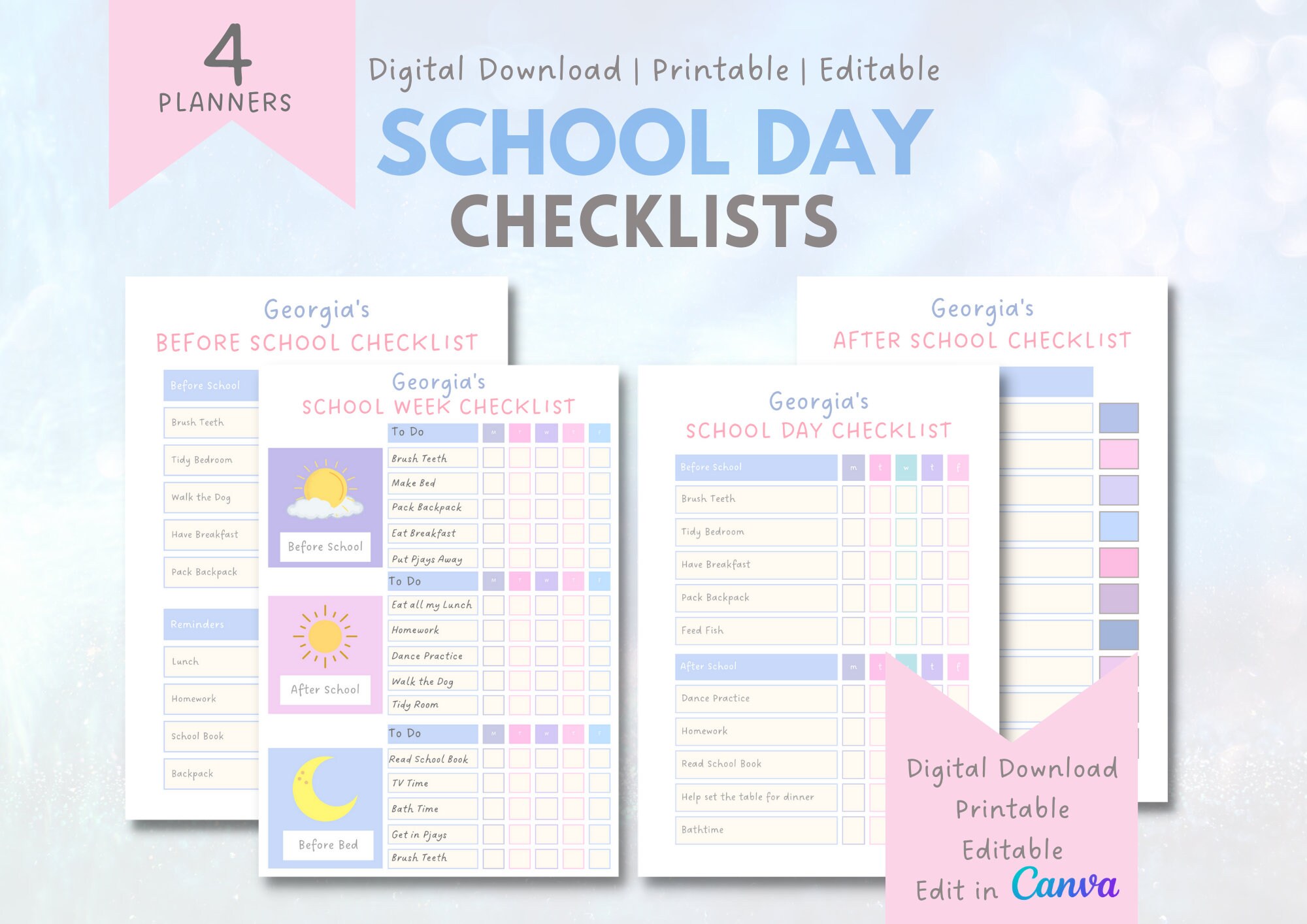 Printable School Checklist Daily Routine Organizer To-do - Etsy