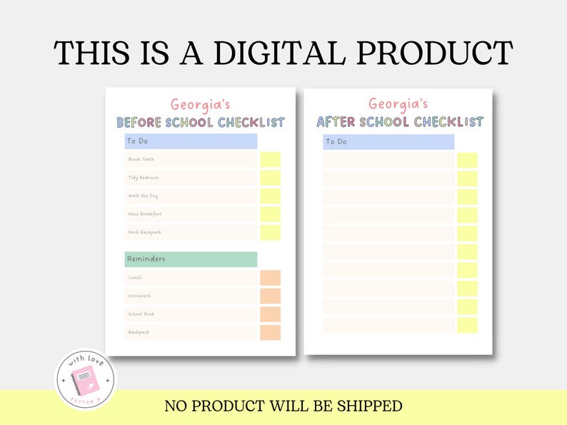 Printable School Checklist, Daily Routine Organizer, To-do Printable ...