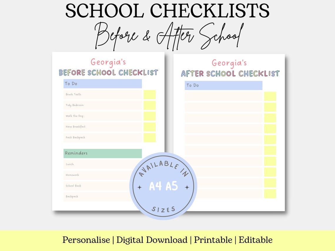 Printable School Checklist, Daily Routine Organizer, To-do Printable ...