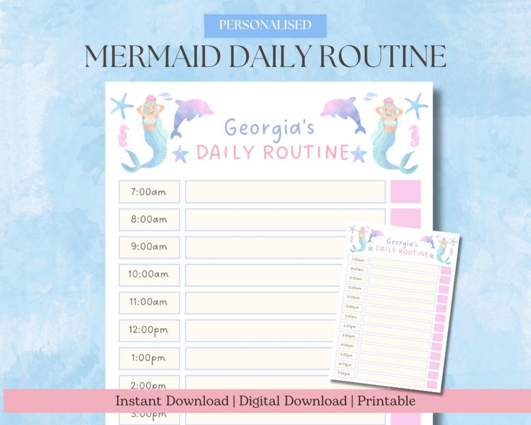 Editable Printable Personalised Mermaid Daily Routine Chart Custom ...