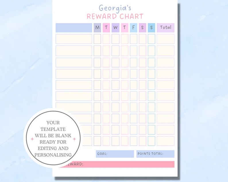 Editable Chore Chart, Printable Chore Chart, Kids Rewards Chart ...