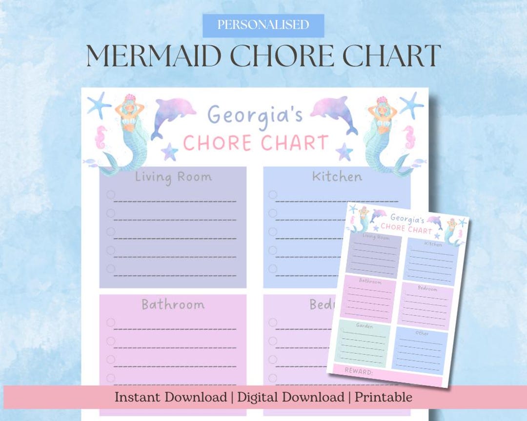 Printable Editable Mermaid-themed Chore Chart by Room Fun & Organized ...