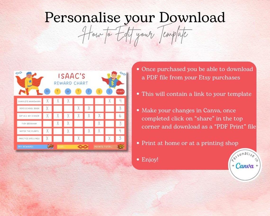 Editable Chore Chart, Printable Chore Chart, Kids Rewards Chart ...