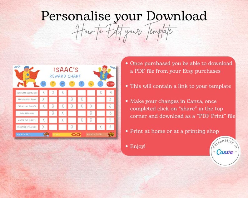 Editable Chore Chart, Printable Chore Chart, Kids Rewards Chart ...
