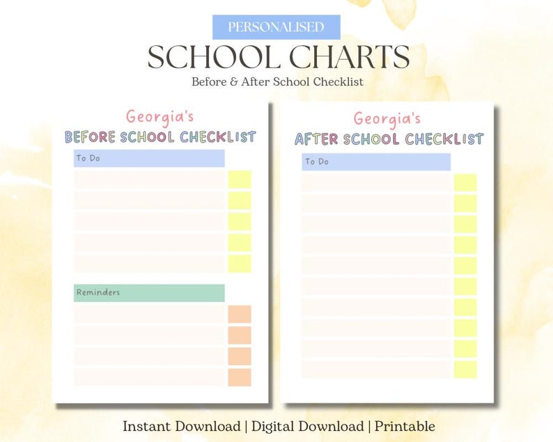Printable School Checklist, Daily Routine Organizer, To-do Printable ...