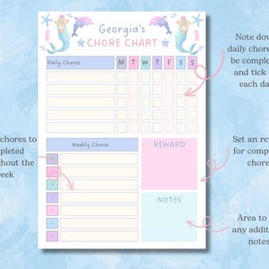 Printable Editable Mermaid-themed Daily Chore Chart Fun & Organized ...