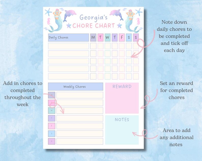 Printable Editable Mermaid-themed Daily Chore Chart Fun & Organized ...