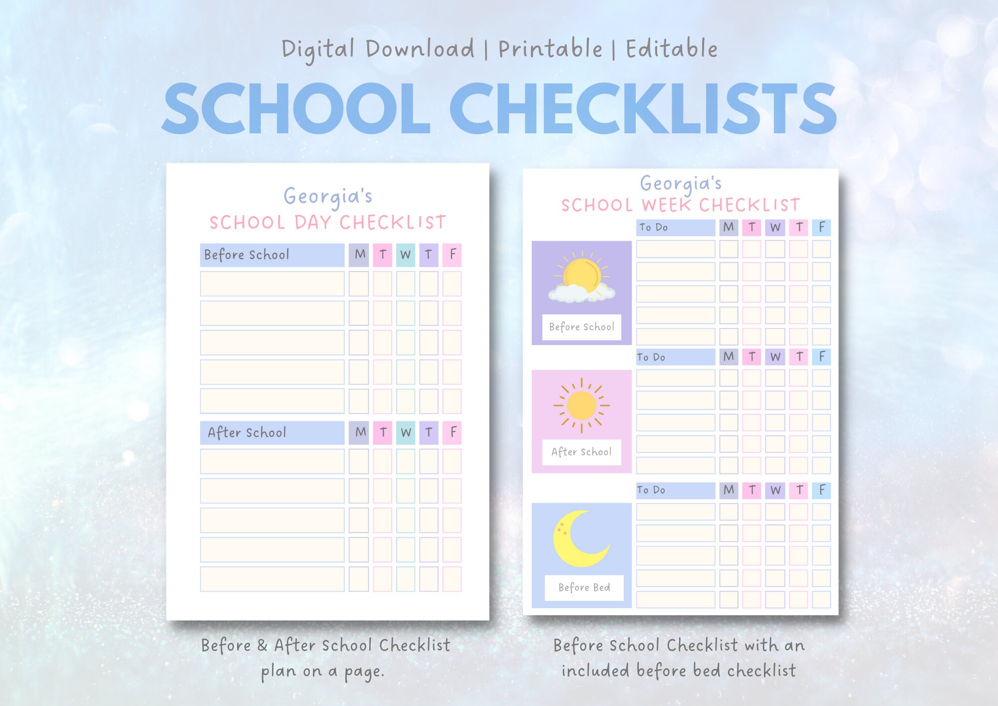 Printable School Checklist Daily Routine Organizer To-do - Etsy