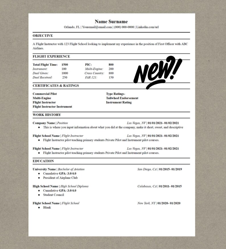 Pilot Resume Template — Editable Airline Resume, Ats-friendly CV for ...