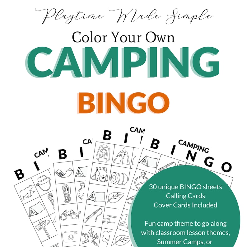 Bingo BW Camping, Coloring, Printable, Kids Game, Bingo Party Games ...