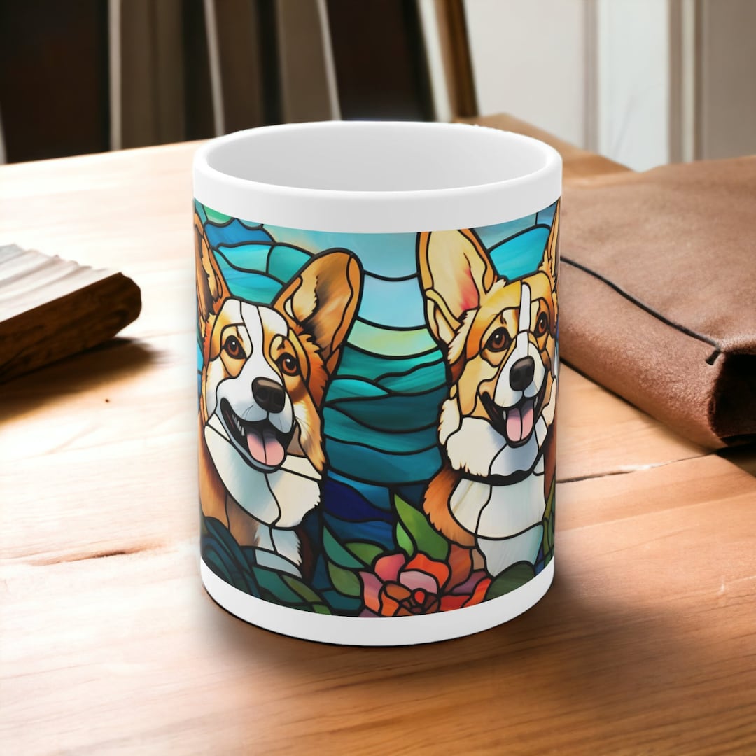 Corgi Mom Gift Mug, Corgi Lover, Corgi Companions, Two Corgis, Stained ...