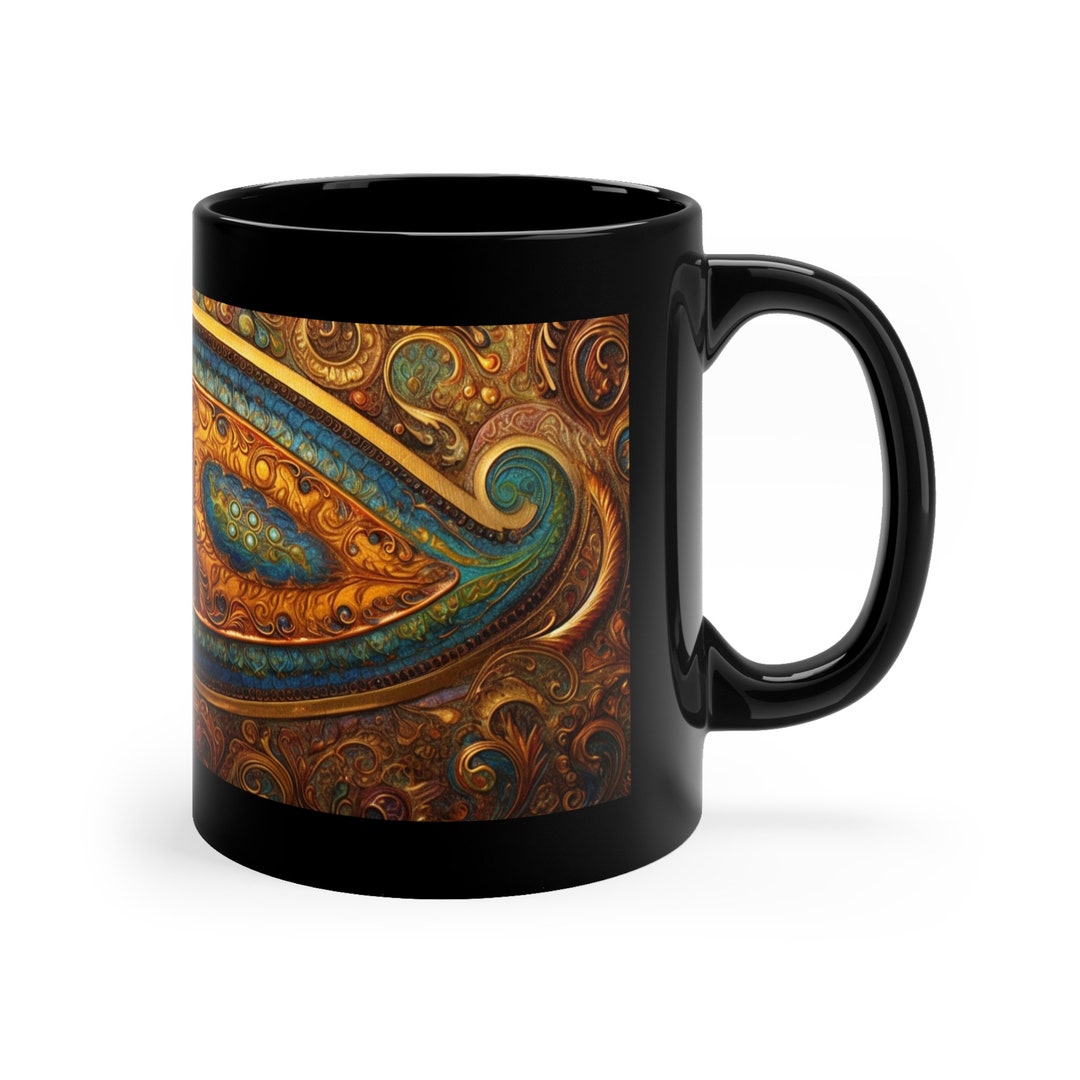 Paisley Mug Manly, Earth Tone Paisley, Teal and Gold Mug, Coffee Mug ...