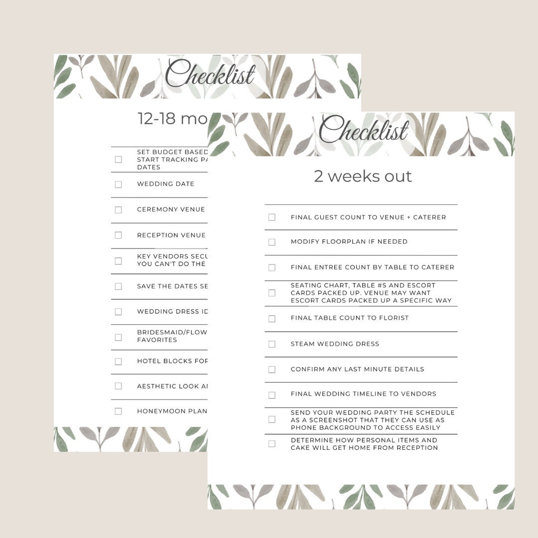 PRINTABLE DOWNLOAD Detailed Wedding Checklist / Wedding Advice ...