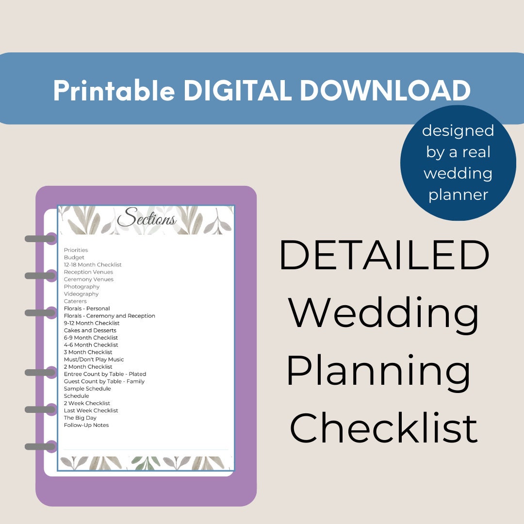 PRINTABLE DOWNLOAD Detailed Wedding Checklist / Wedding Advice ...