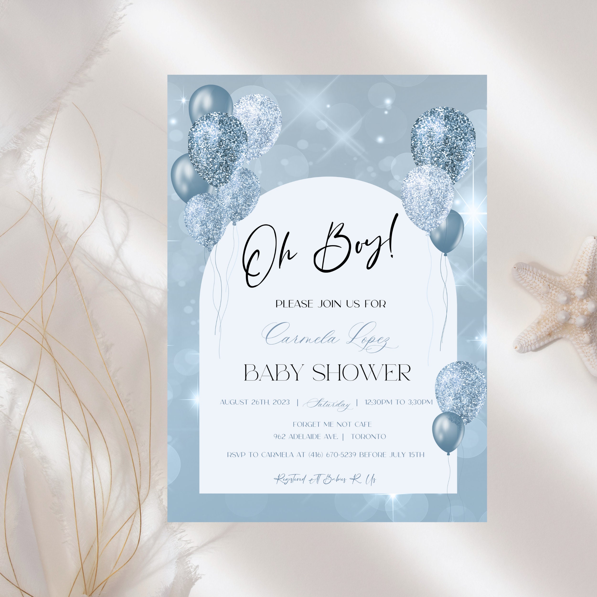 Editable Blue Baby Shower Invitation Template, Printable Instant ...