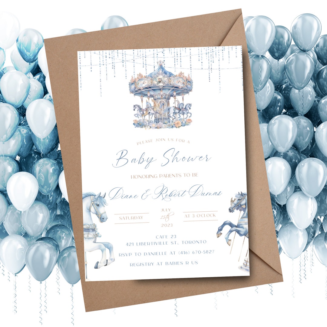 Boho Boy Baby Shower Invitation Set Blue Carousel Baby Shower - Etsy