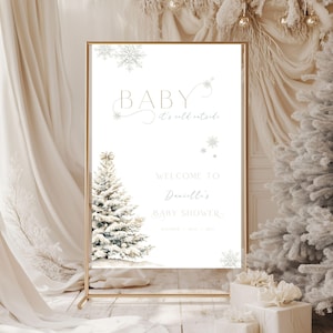 Winter Baby Shower Welcome Sign Gender Neutral, Printable Baby It's ...