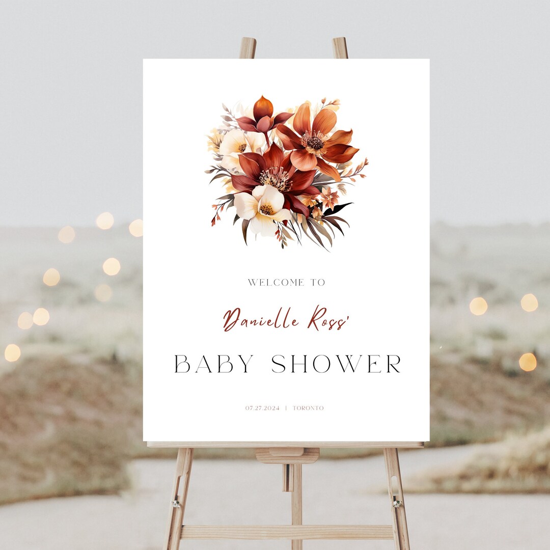 Rustic Fall Baby Shower Welcome Sign, Autumn Floral Baby Shower Welcome ...