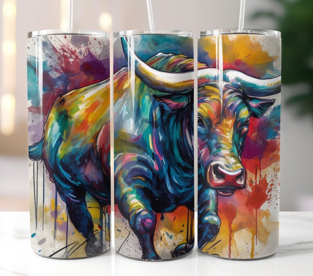 Bucking Bull Colorful Cow Tumbler Wrap PNG, 20oz Skinny Tumbler Wraps ...