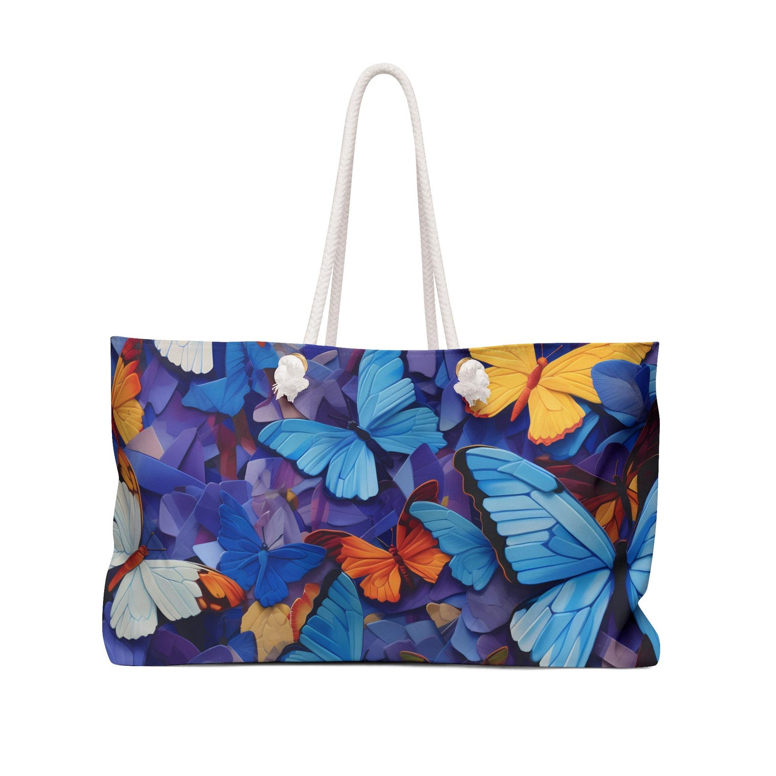 Fluttering Elegance Blue Butterfly Weekender Bag - Large Travel Tote ...