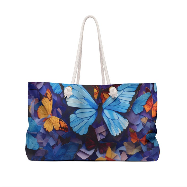 Fluttering Elegance Blue Butterfly Weekender Bag - Large Travel Tote ...