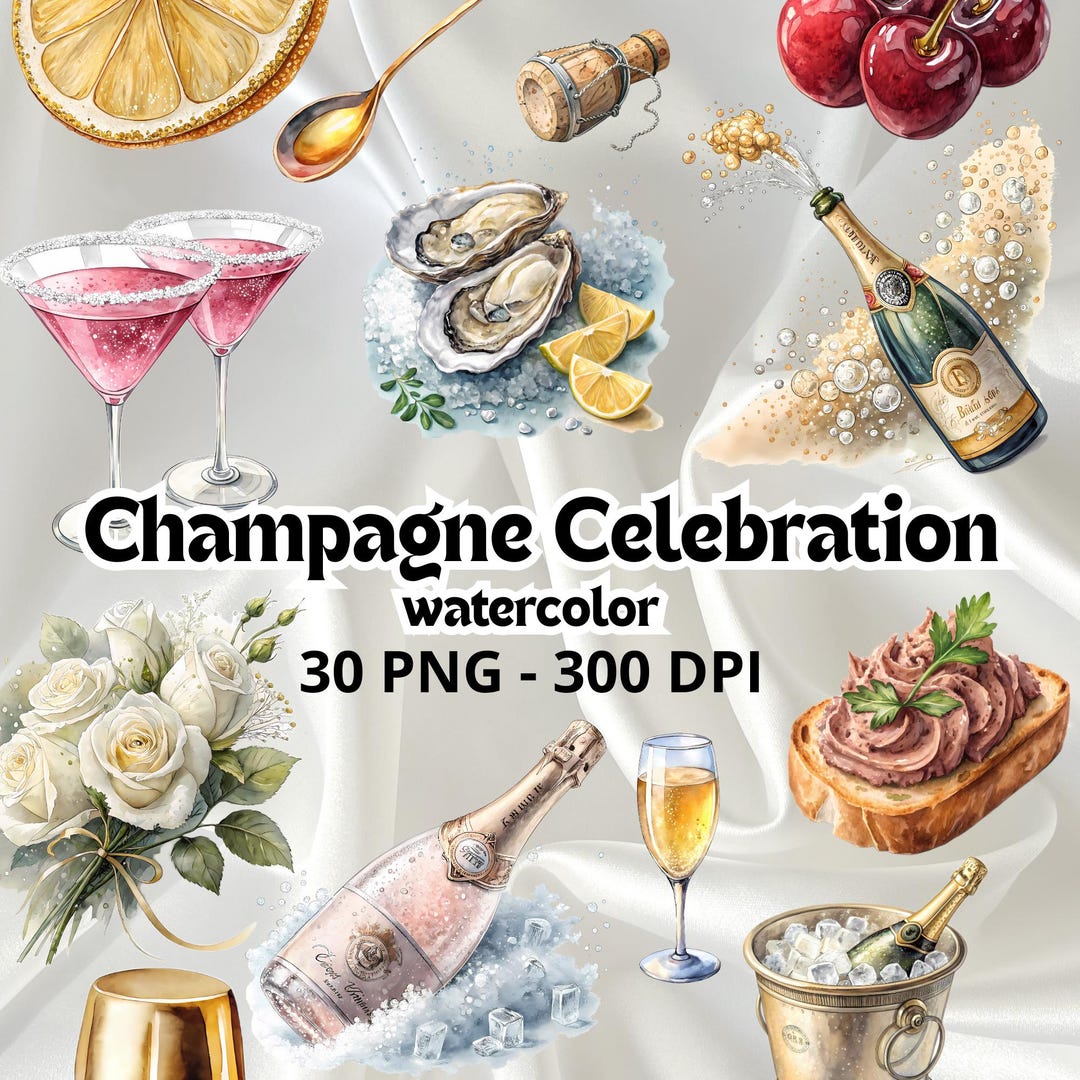 30 Watercolor Champagne Celebration Clipart Digital Download ...