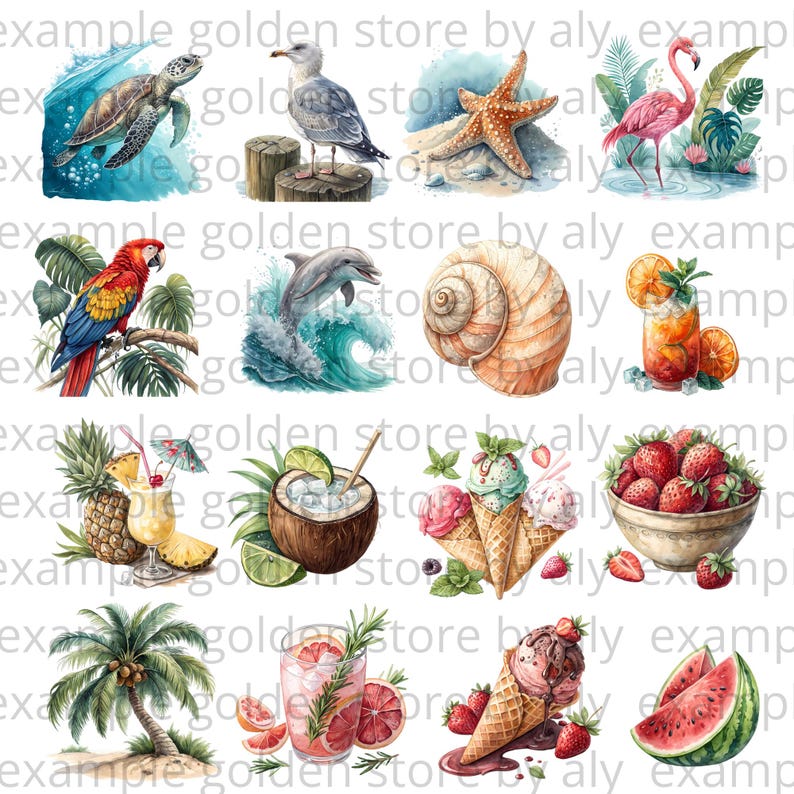 41 Watercolor Summer Essentials Clipart Digital Download Beach Day ...