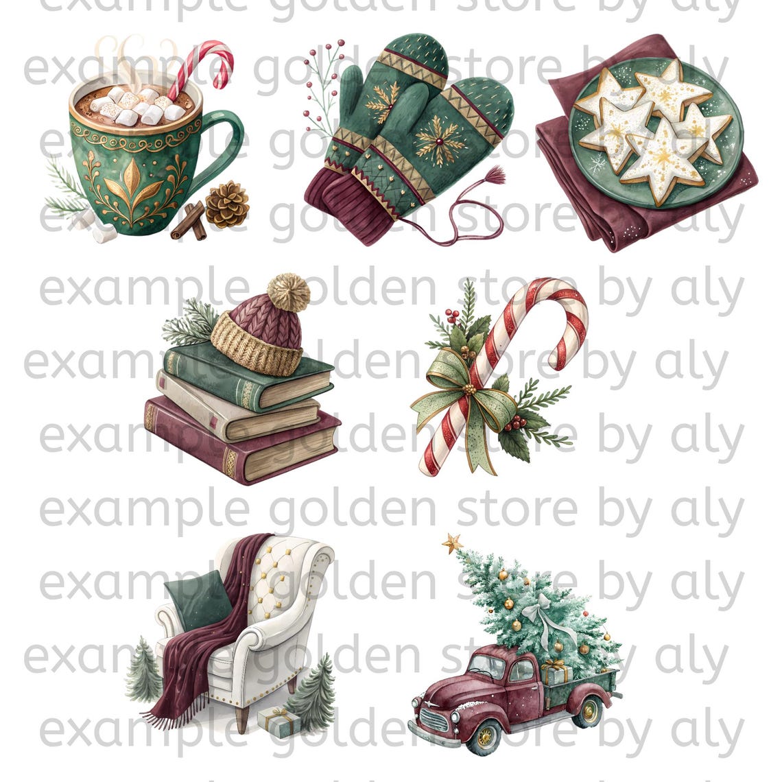 21 Watercolor Classic Christmas Essential Clipart Digital Download Cozy ...