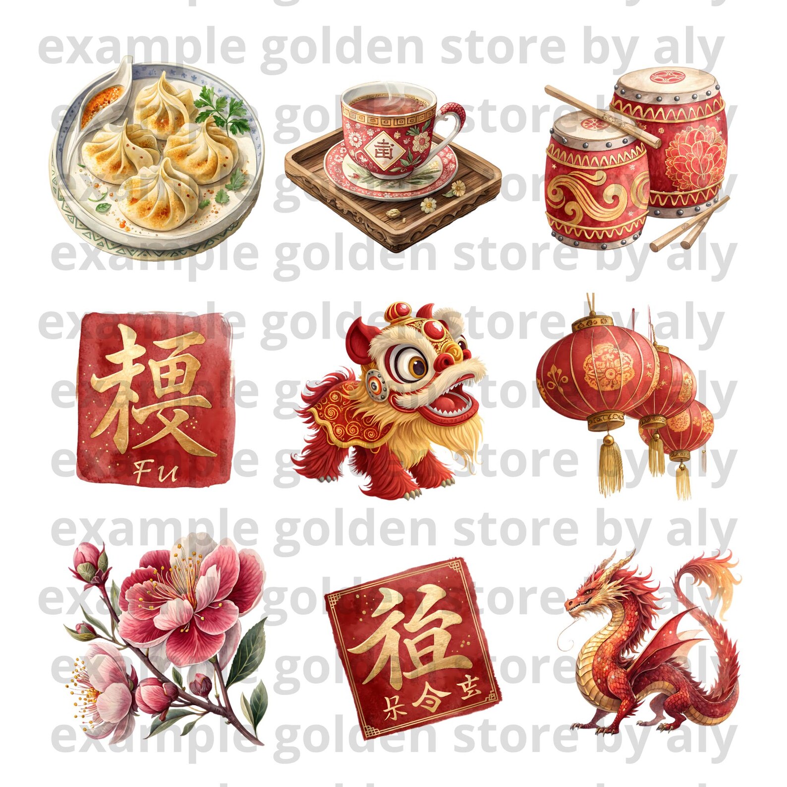 26 Watercolor Happy Chinese New Year Clipart Instant Download Asian ...