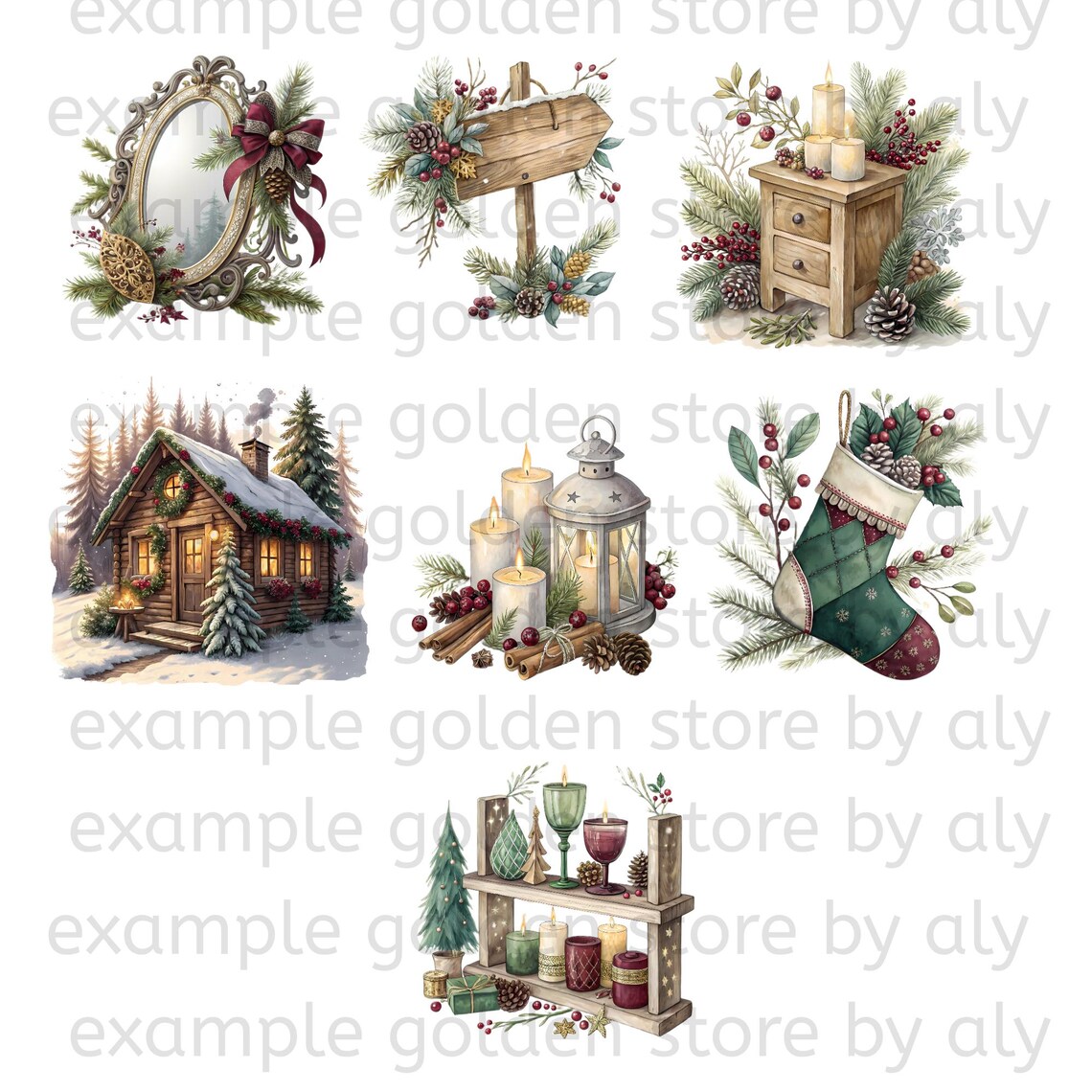 21 Watercolor Classic Christmas Essential Clipart Digital Download Cozy ...