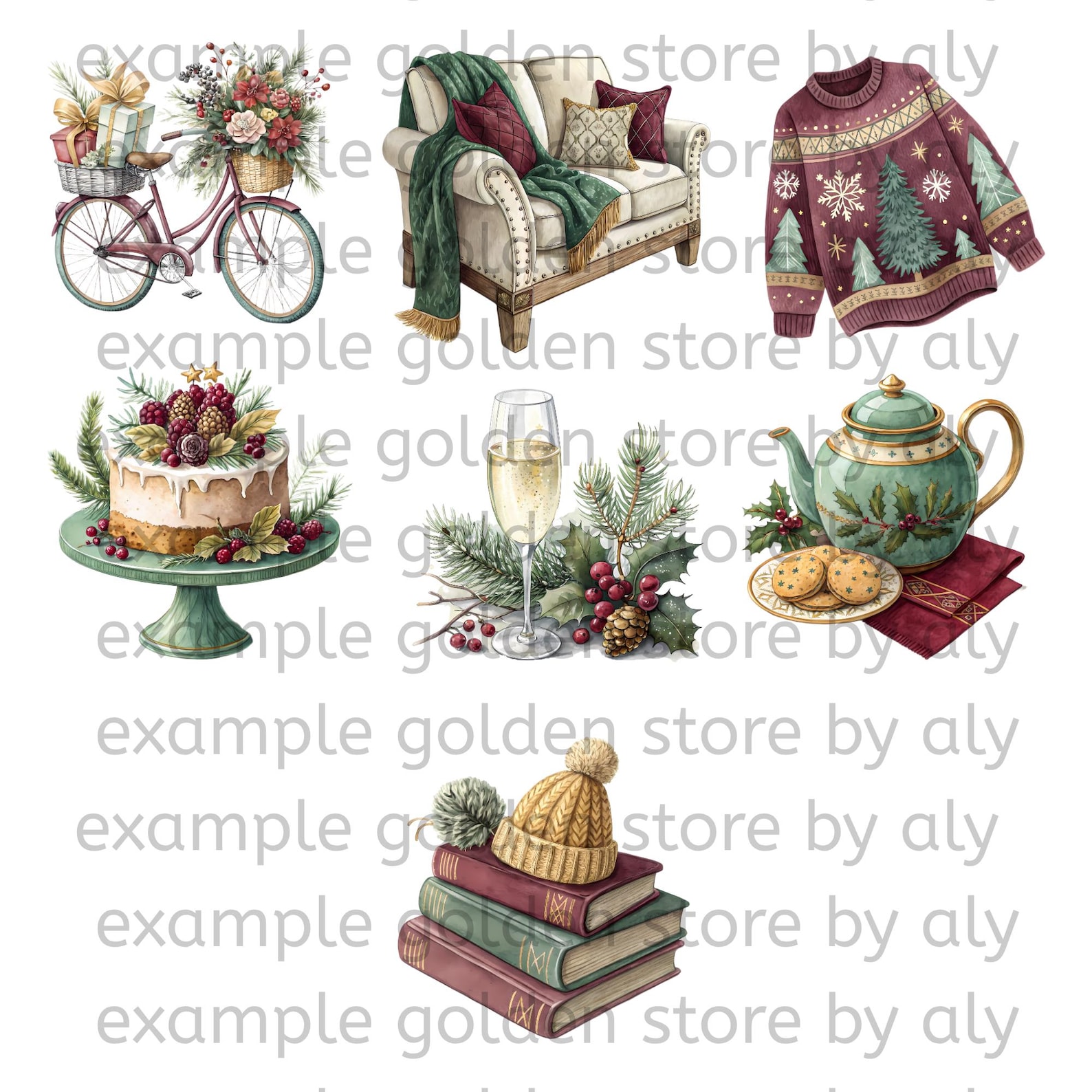 21 Watercolor Classic Christmas Essential Clipart Digital Download Cozy ...