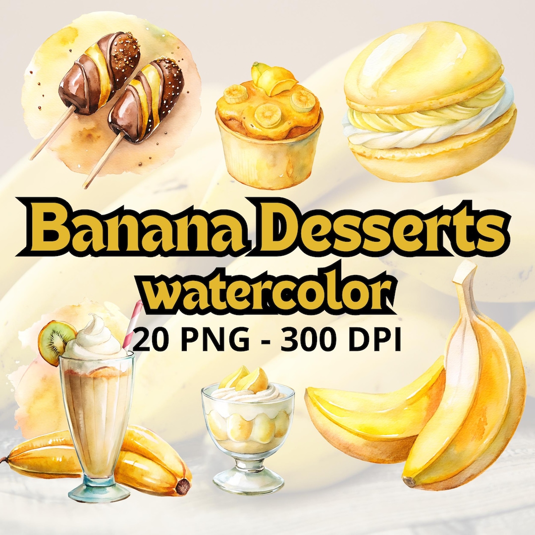 Banana Clipart Watercolor Banana Png Instant Digital Download ...
